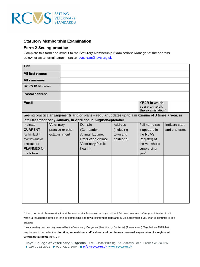 Seeing Practice Form Jun23 | PDF | Veterinary Medicine