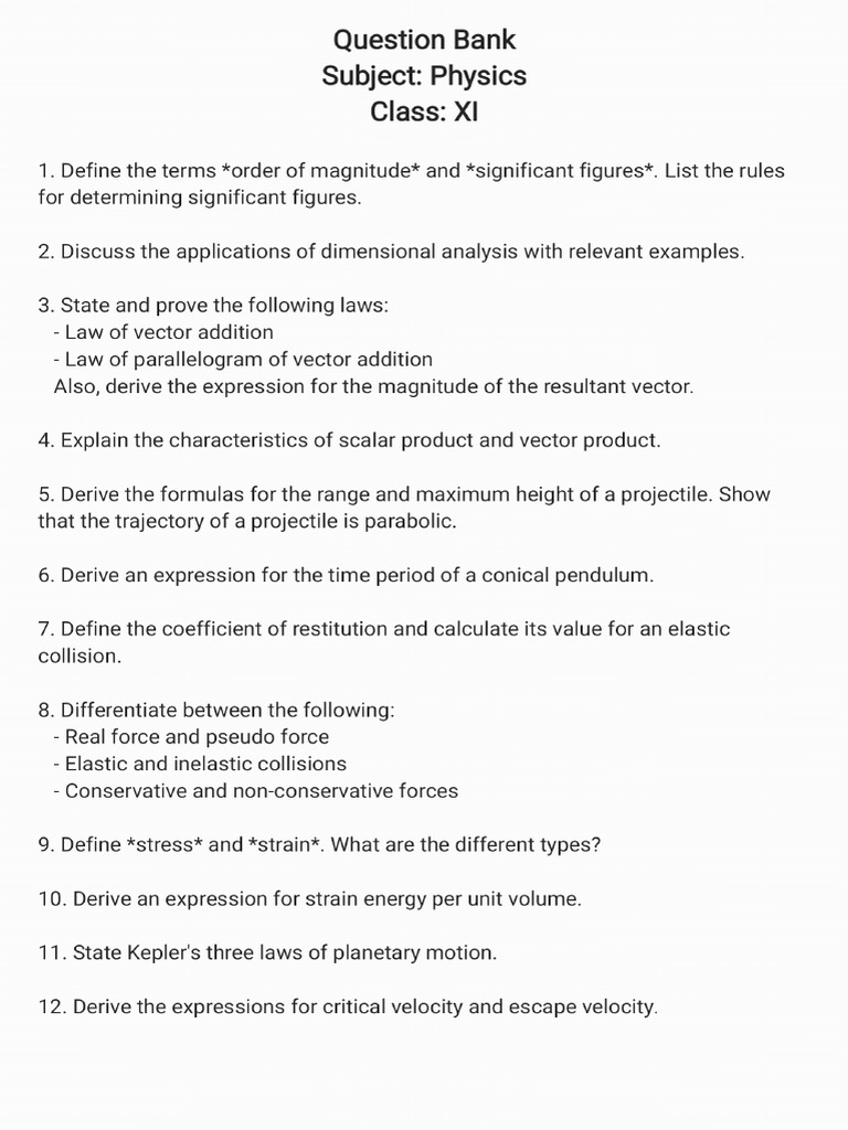 Physics Question Bank | PDF