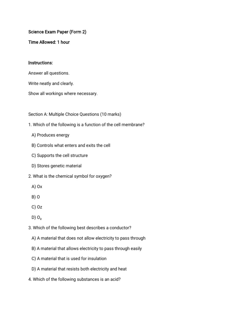 Science Exam Paper | PDF | Atoms | Chemistry