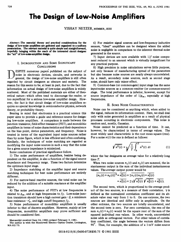 LNA DESIGN RESEARCH PAPER | PDF | Amplifier | Bandwidth (Signal Processing)