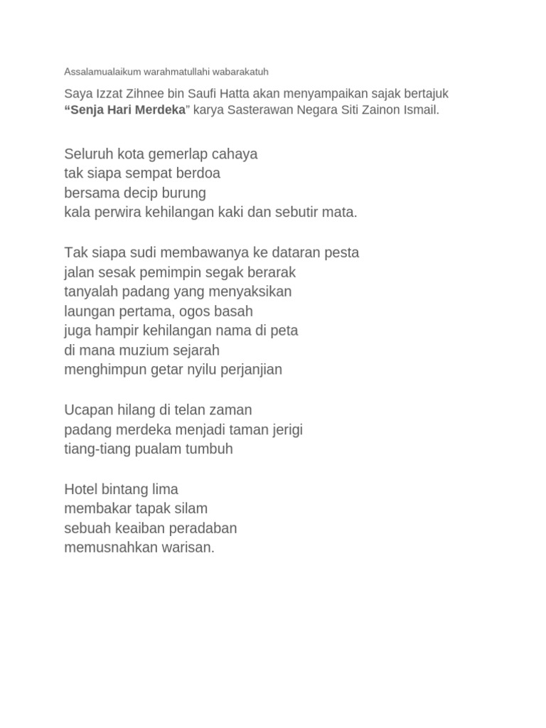 Sajak Senja Hari MERDEKA | PDF