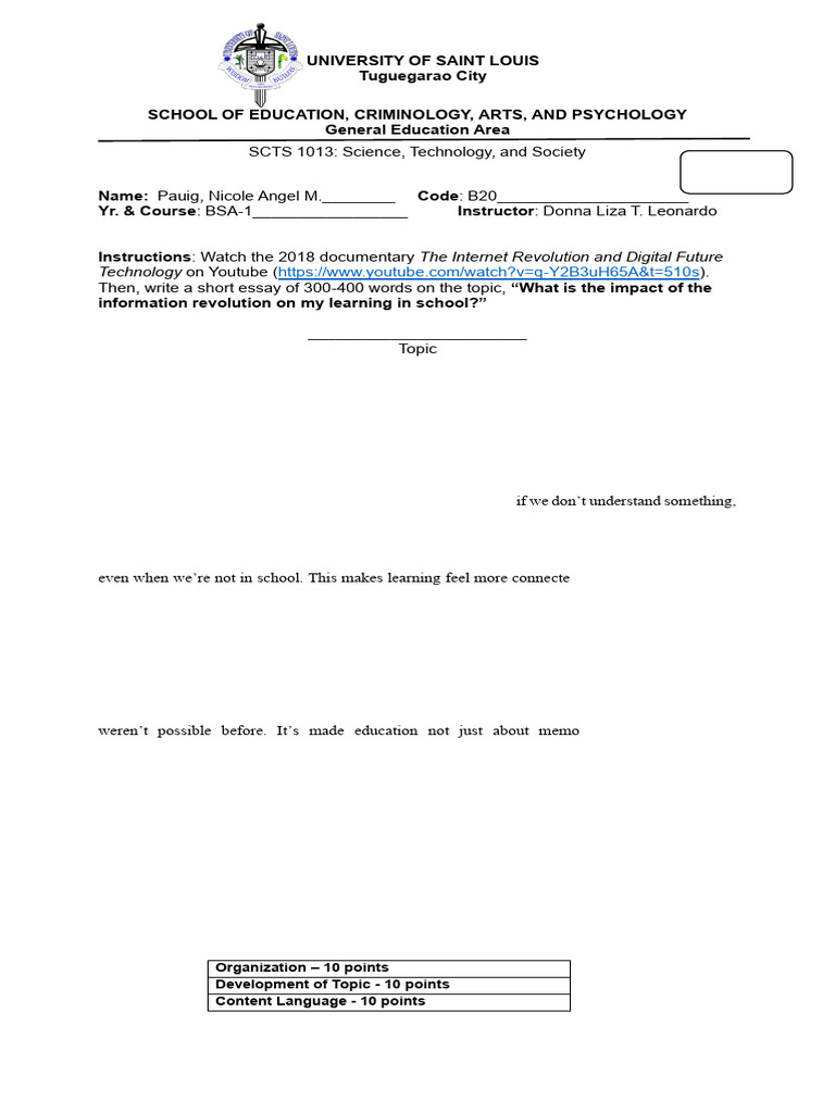 STS LEARNING TASK Finals | PDF | Learning | Communication