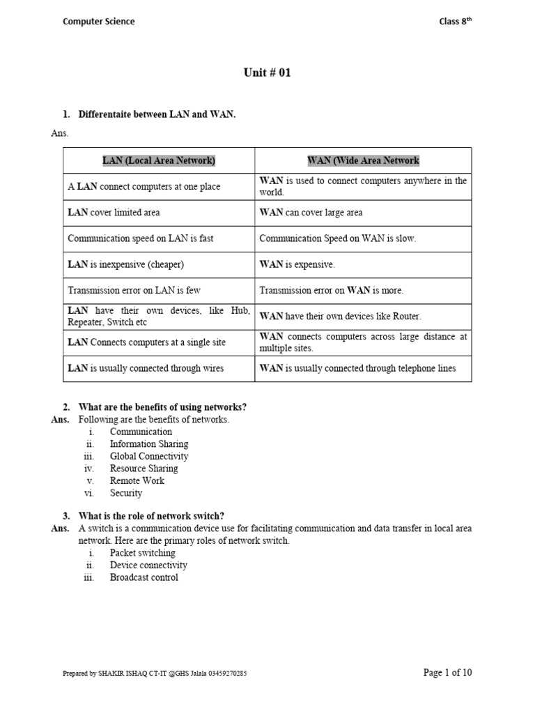Class 8th CS Notes | PDF | Computer Network | Wide Area Network