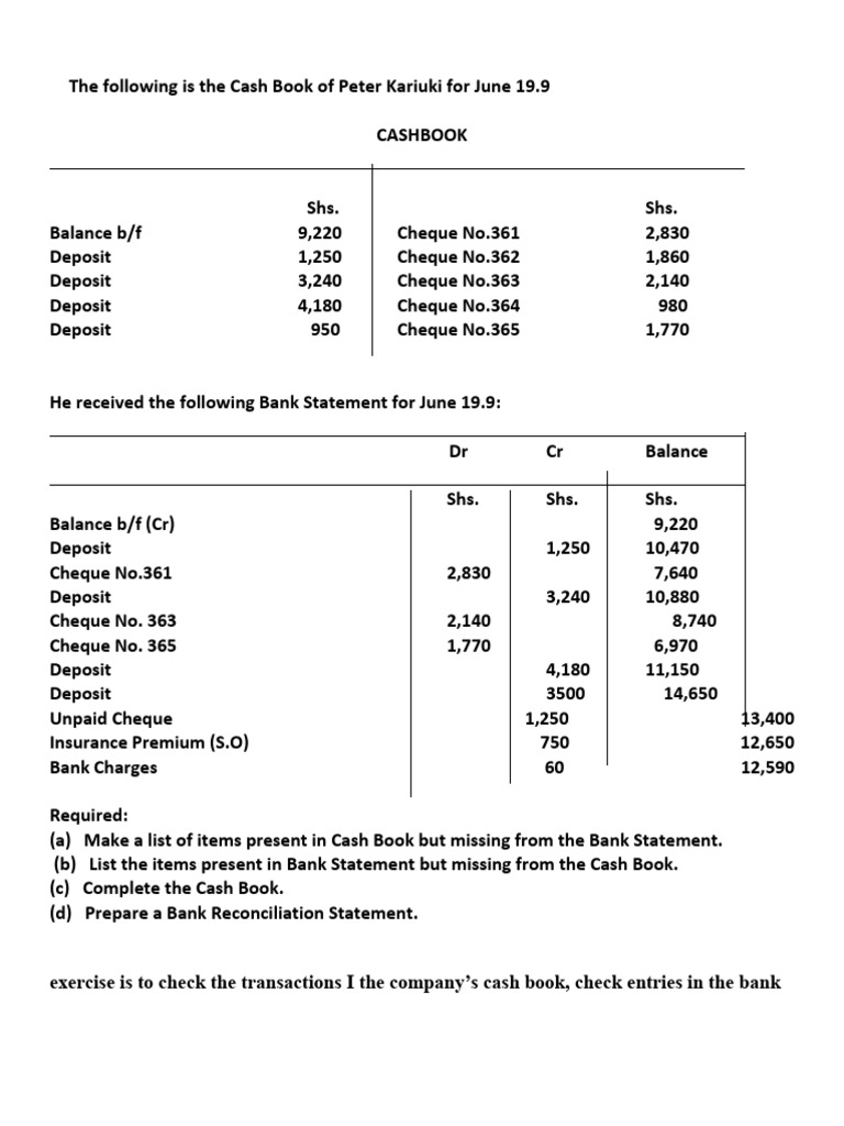 Bank Reconciliation Exercise | PDF | Banks | Deposit Account