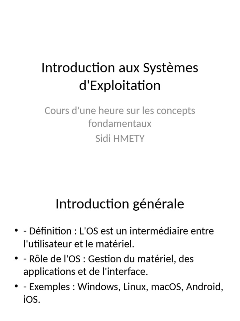 Chapitre 1 Introduction Systemes Exploitation | PDF