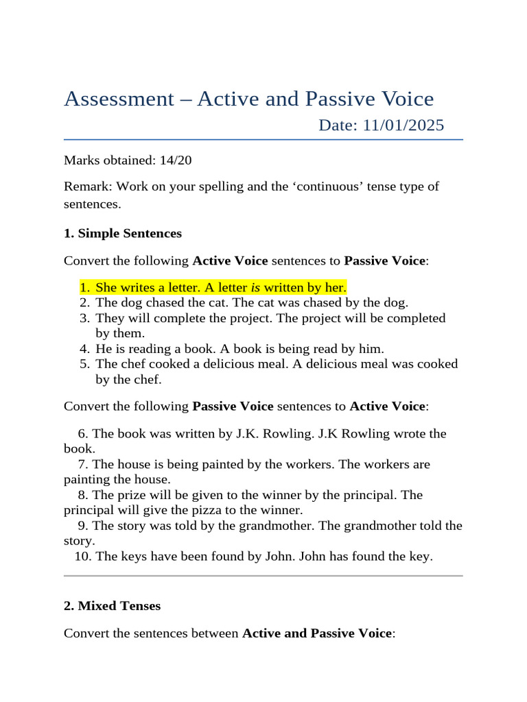 Active and Passive Voice Assessment | PDF