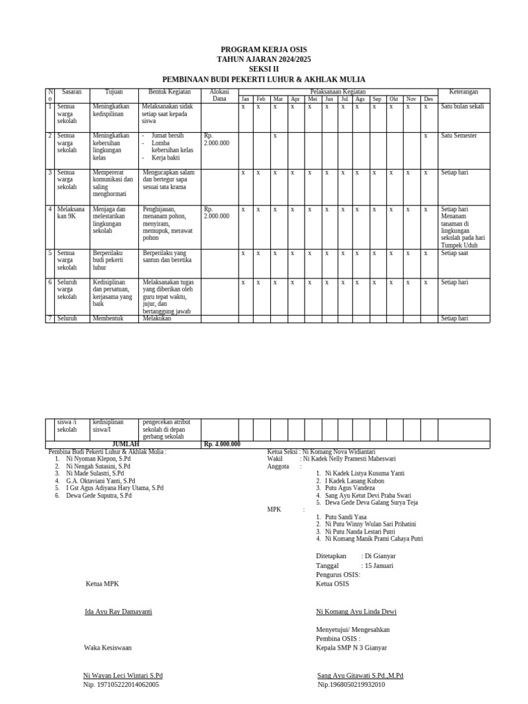 PROGRAM KERJA OSIS Seksi II | PDF
