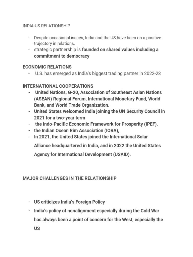 India-Us Relationship | PDF