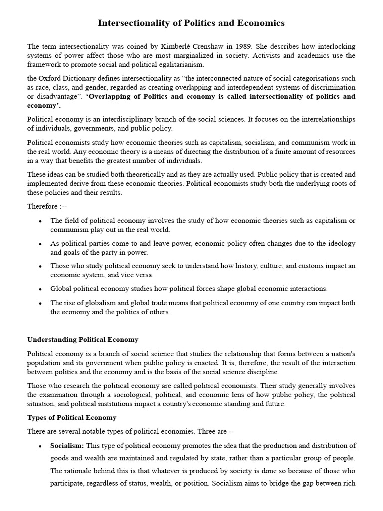 Intersectionality of Politics and Economics. | PDF | Economics ...