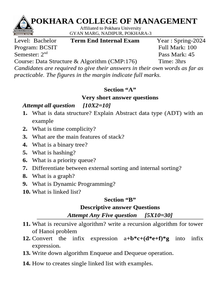 BCSIT_2_Data Structure & Algorithm | PDF | Algorithms And Data ... BCSIT_2_Data Structure & Algorithm | PDF | Algorithms And Data ...