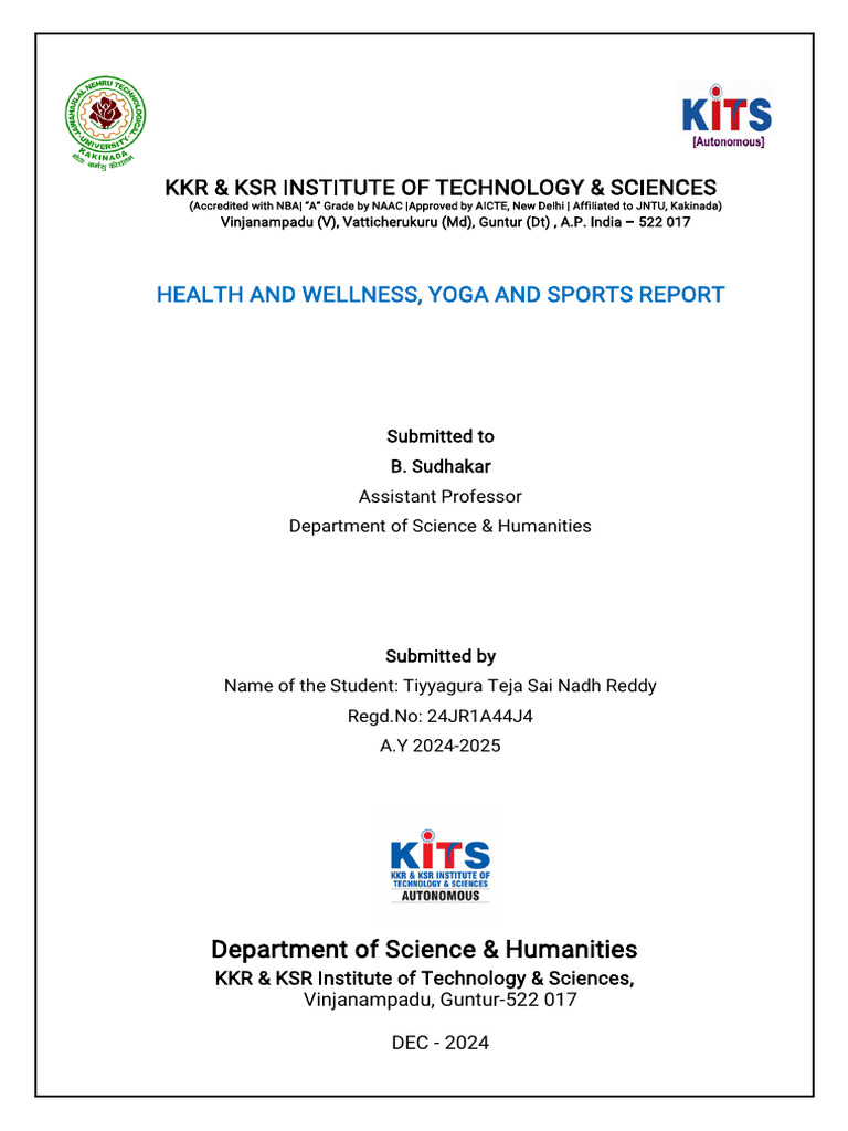 24jr1a44j4 Health and Wellness, Yoga and Sports Project Work | PDF ...