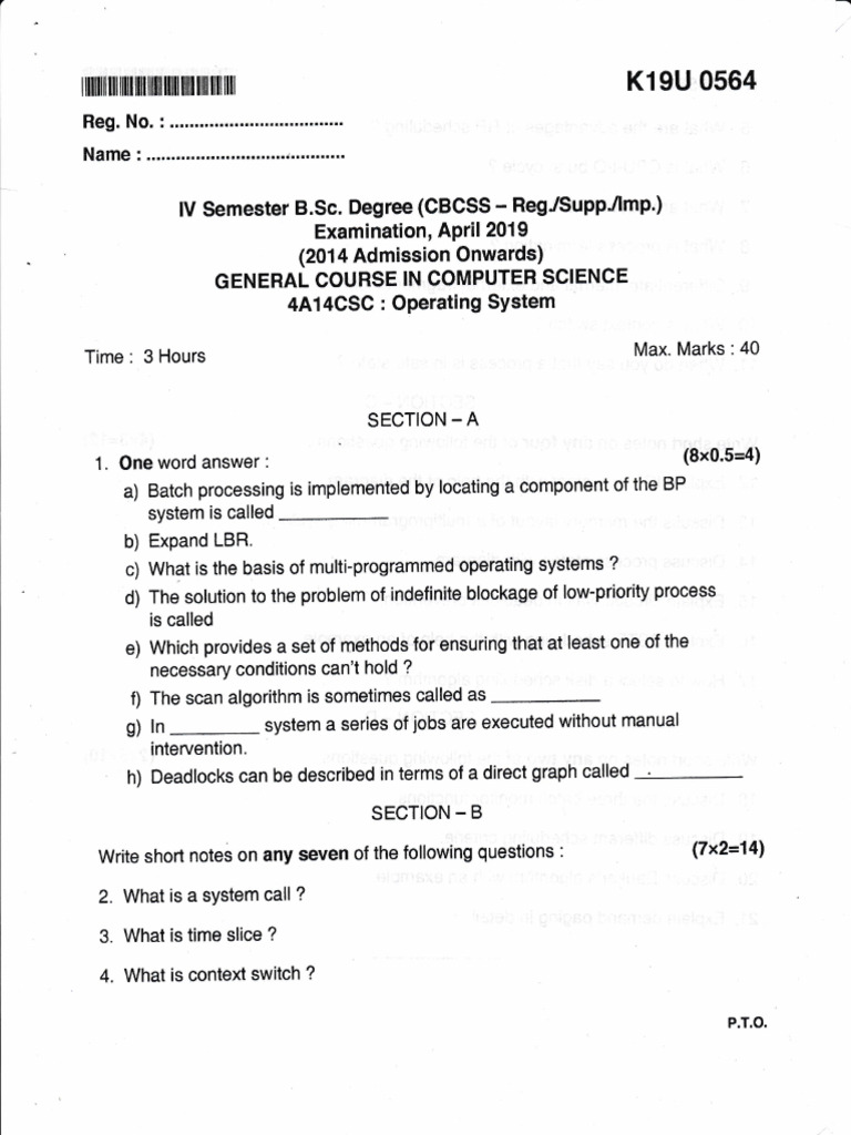 B.Sc. Computer Science Exam: Operating Systems | PDF | Scheduling ...