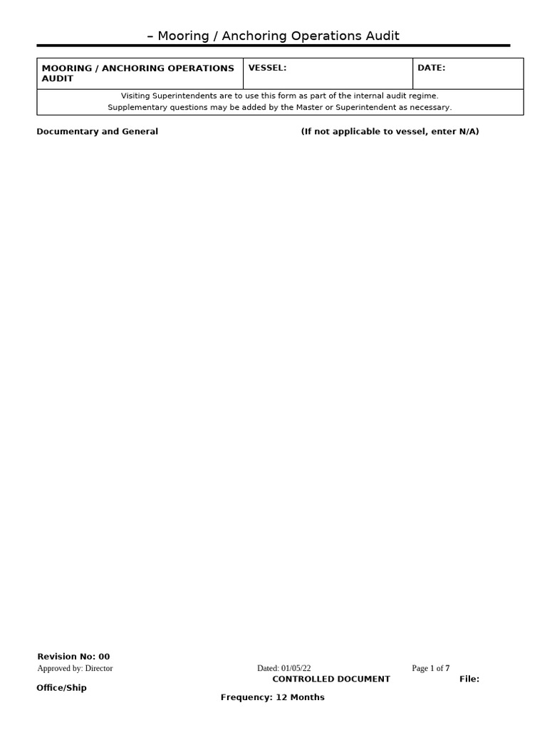 Mooring - Anchoring Operations Audit - 2 | PDF | Anchor | Rope
