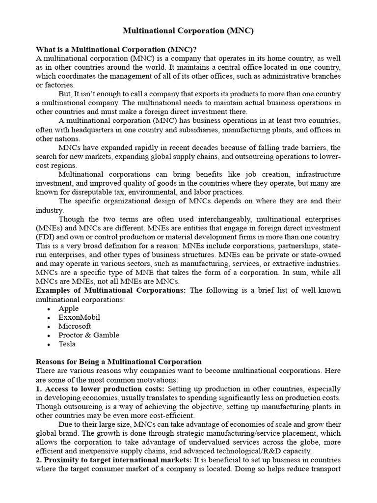 Multinational Corporations (MNCs) | PDF | Multinational Corporation | Taxes