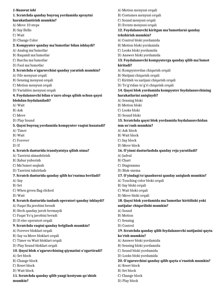 8-Sinf Informatika Test Yillik Admin | PDF
