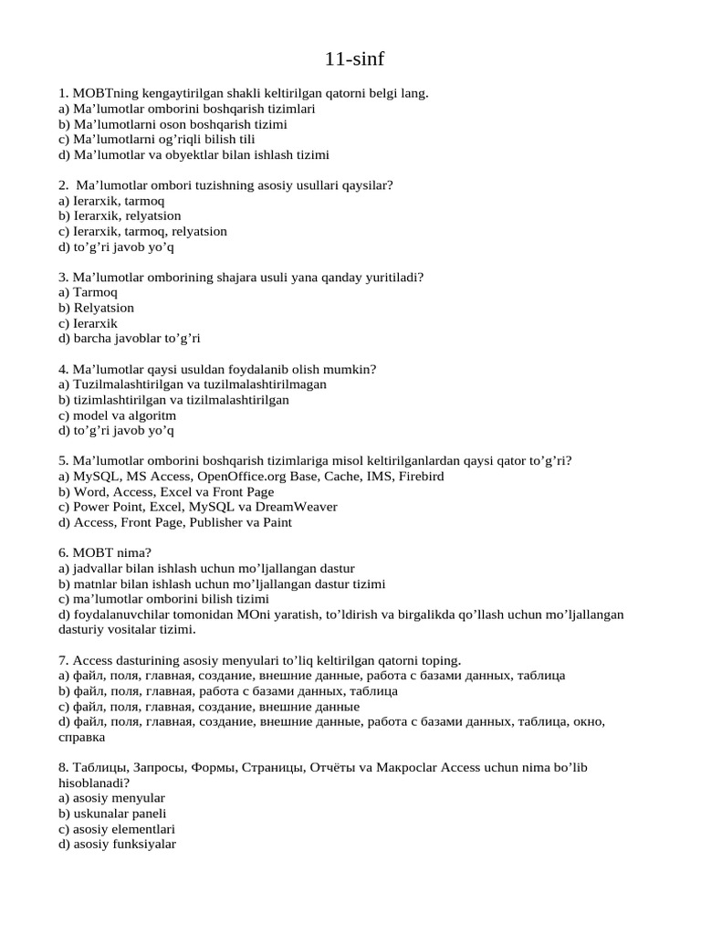 11-Sinf Informatika | PDF