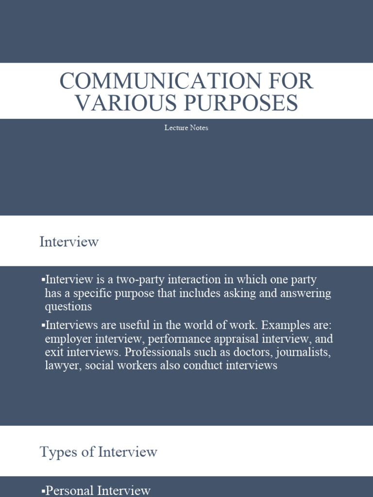 Communication For Various Purposes - Interview | PDF | Interview ...