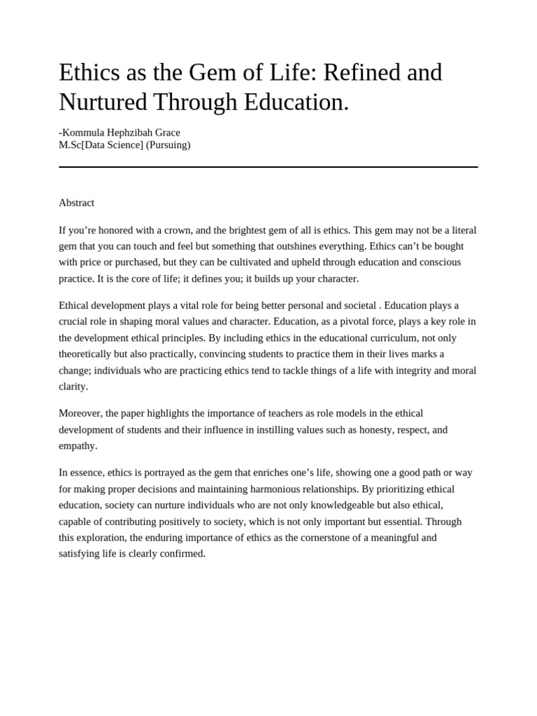 Ethics As The Gem of Life-Kommula Hephzibah Grace | PDF