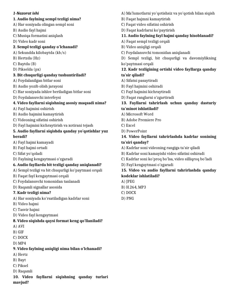 11-Sinf Informatika Test Yillik Admin | PDF