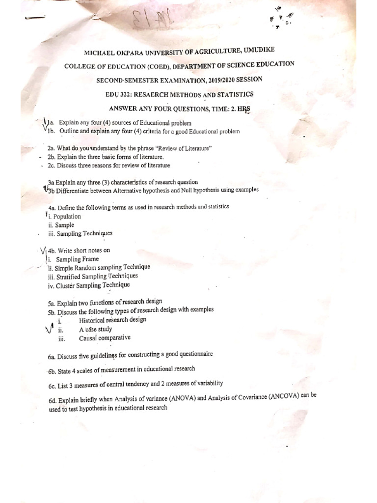 Edu 322 2019 - 2022 Past Questions | PDF