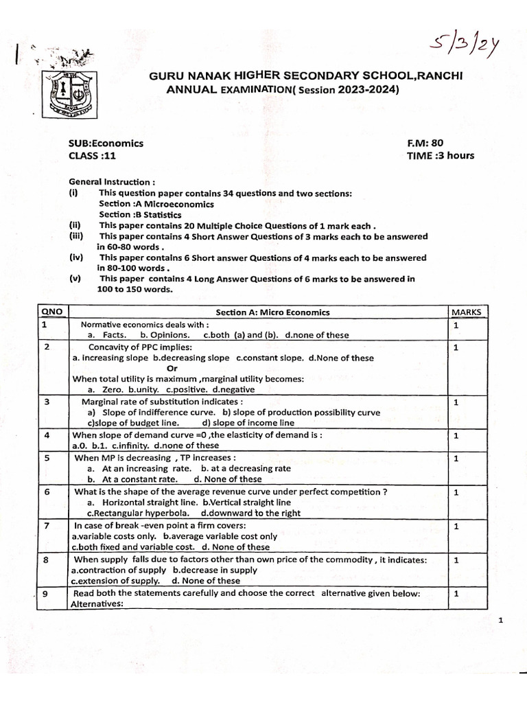 Eco PRV Q Paper | PDF