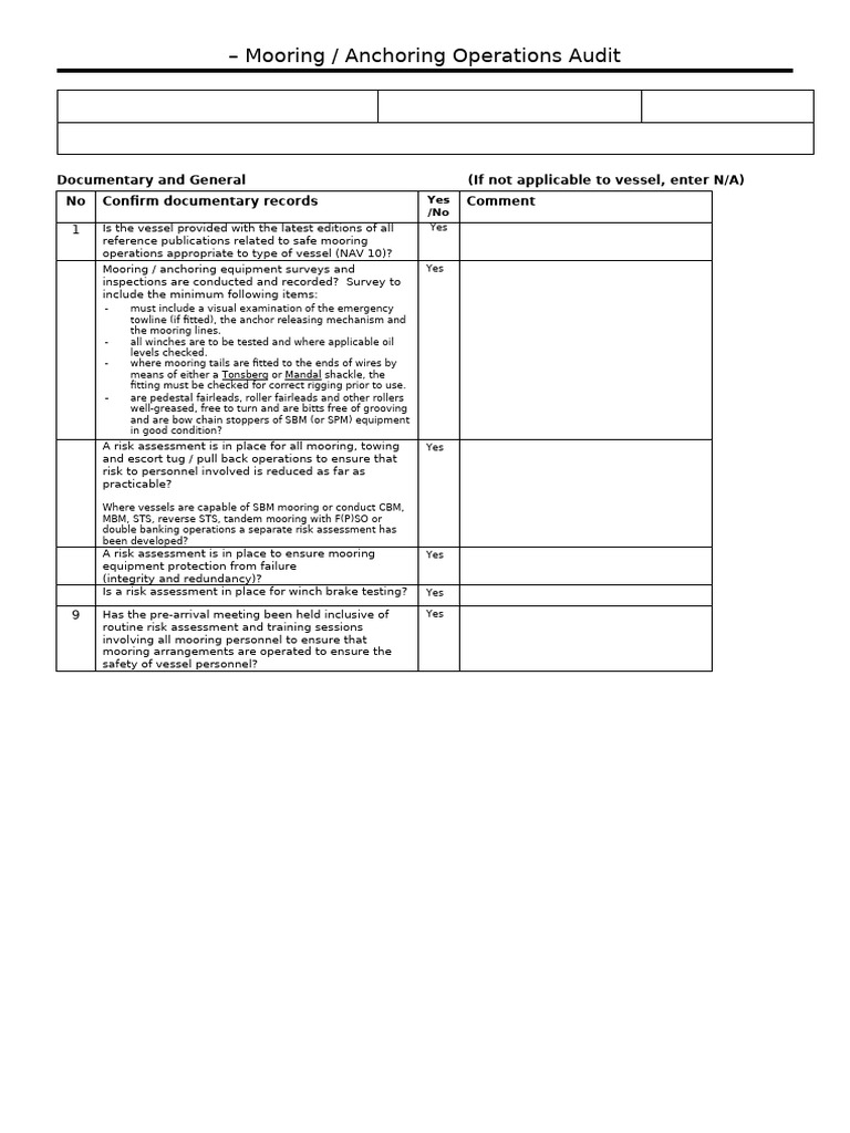 MOORING - ANCHORING OPERATIONS AUDIT - 12 | PDF | Anchor