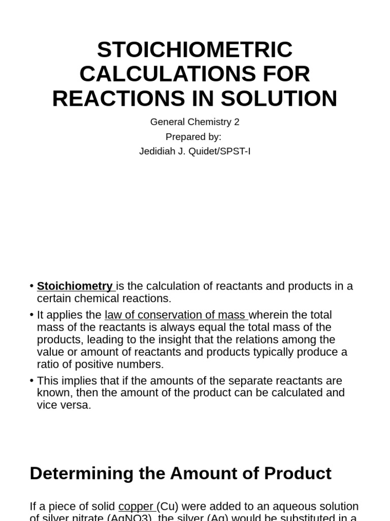 STOICHIOMETRIC-CALCULATIONS-FOR-REACTIONS-IN-SOLUTION | PDF