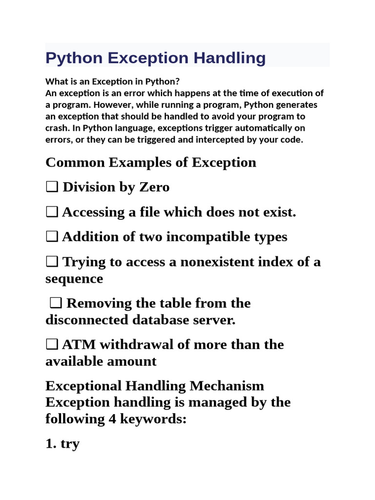 13539_253_125_Python_Exception_Handling_M3 | PDF | Python (Programming Language) | Reserved Word