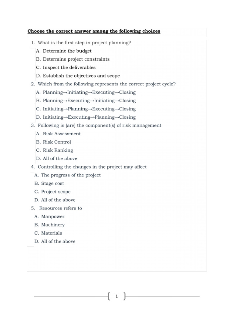 IT Project Management MCQ Worksheet For Exit Exam 2015@ | PDF