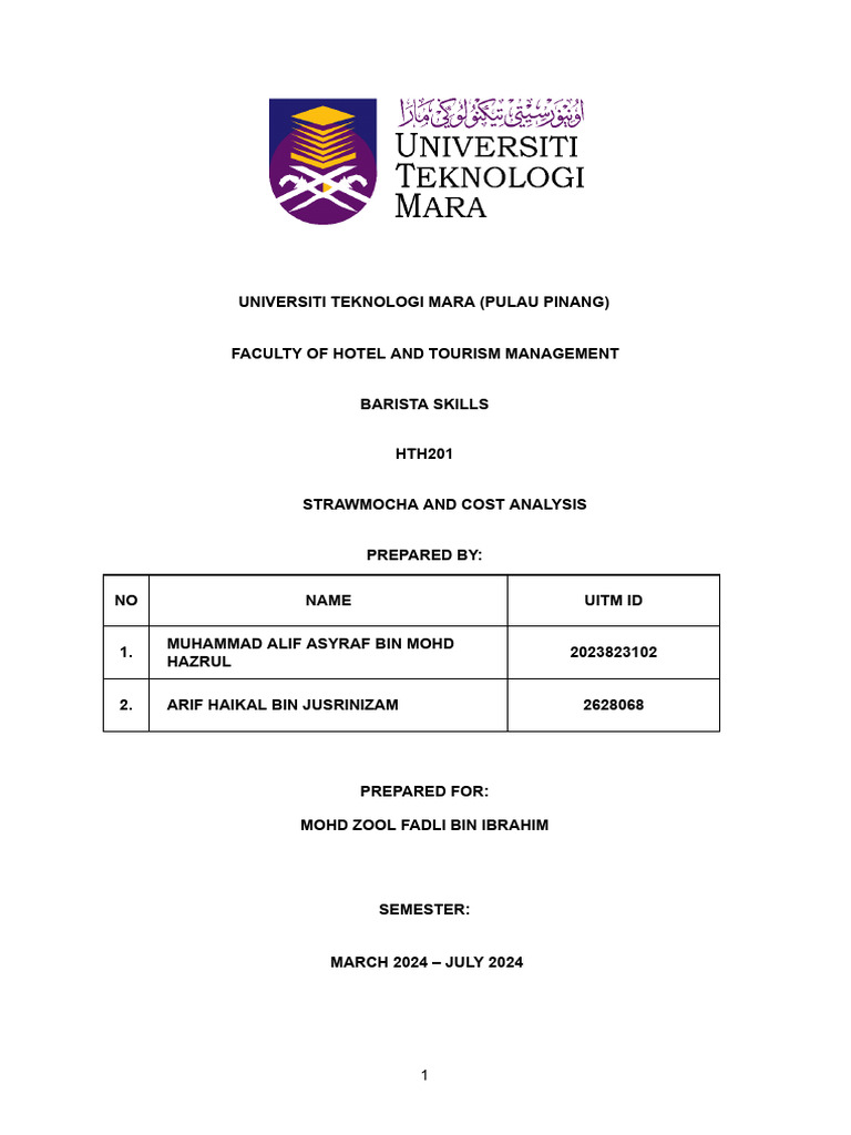 Group Assignments Barista | PDF | Drink | Coffee