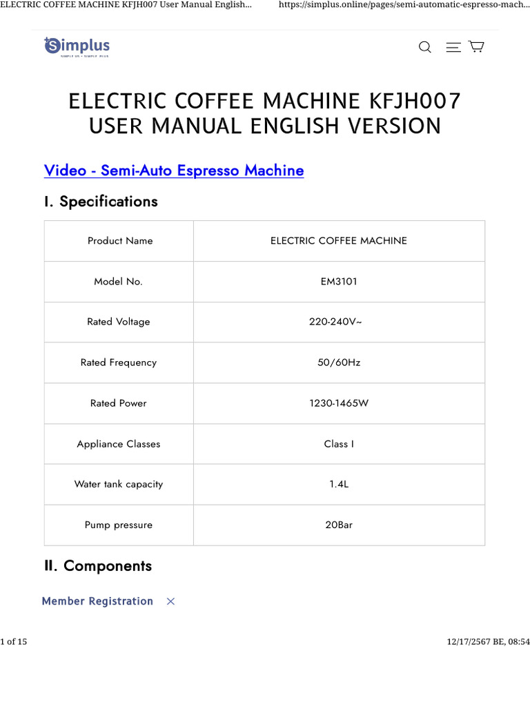 Simplus Espresso One Machine Manual | PDF | Coffee | Water Heating