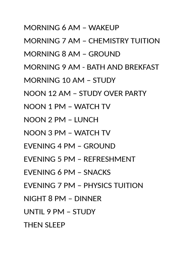 Time Table in Home | PDF