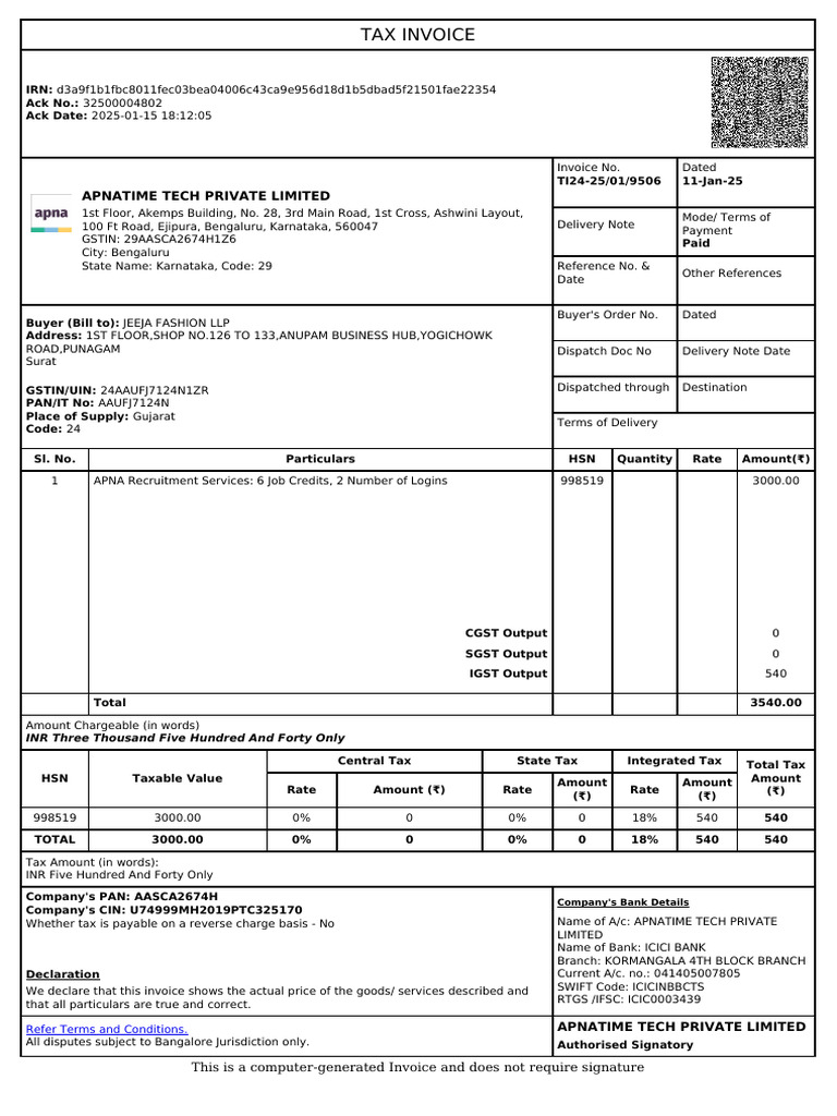 Invoice for JEEJA FASHION LLP | PDF | Invoice | Economies