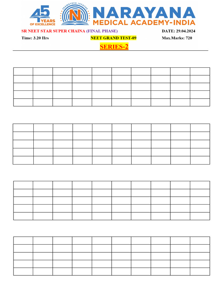 (Ser-2) SR Neet Star Super Chaina (Neet Grand Test-9) Key Ex - Dt. 29. ...
