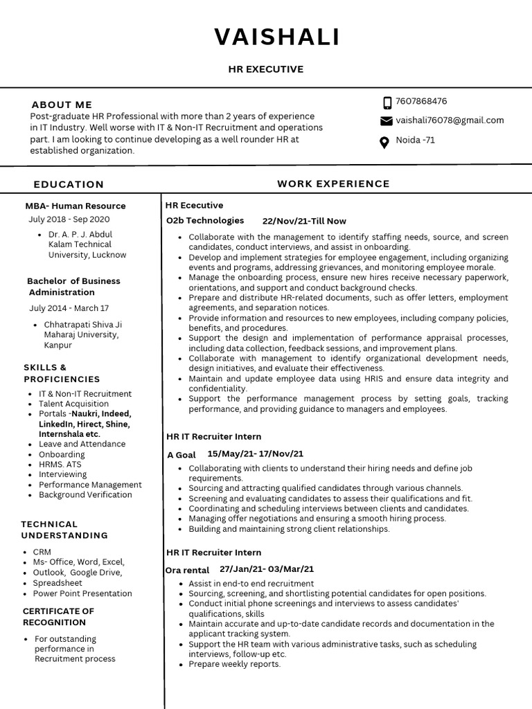 Vaishali HR 2+ Years | PDF | Recruitment | Social Psychology