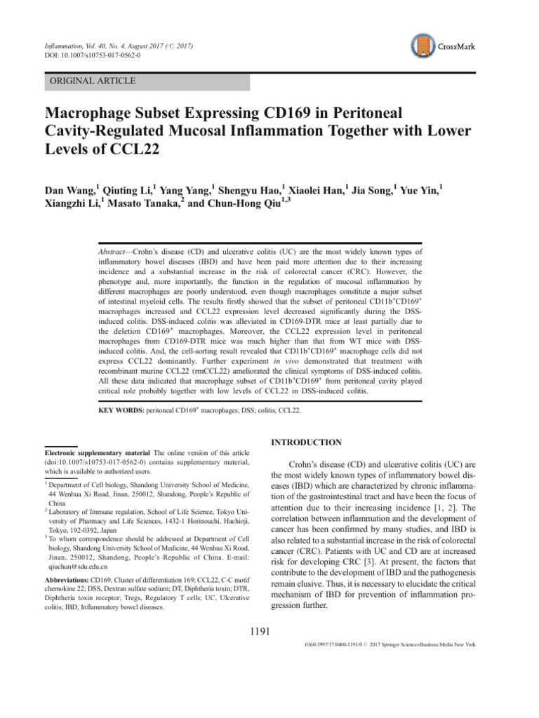 CD169 Macrophage Colon DSScolitis - 2017 | PDF | Inflammatory Bowel ...