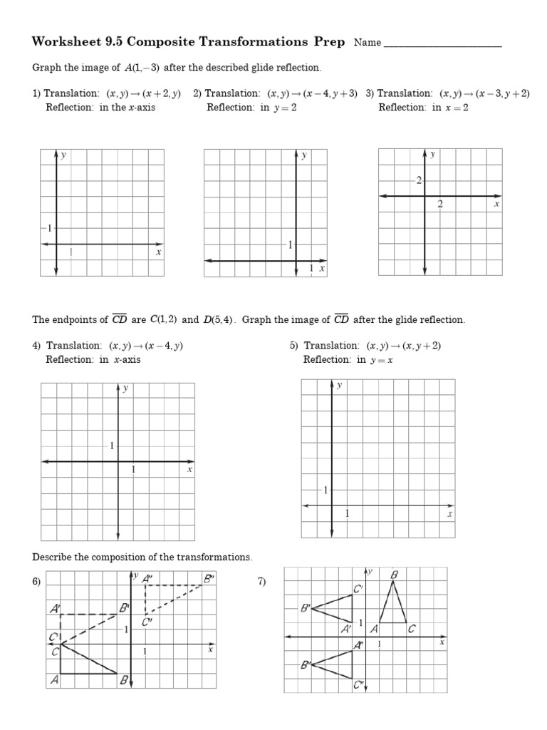 Composite Transformations Worksheet 9.5 | PDF