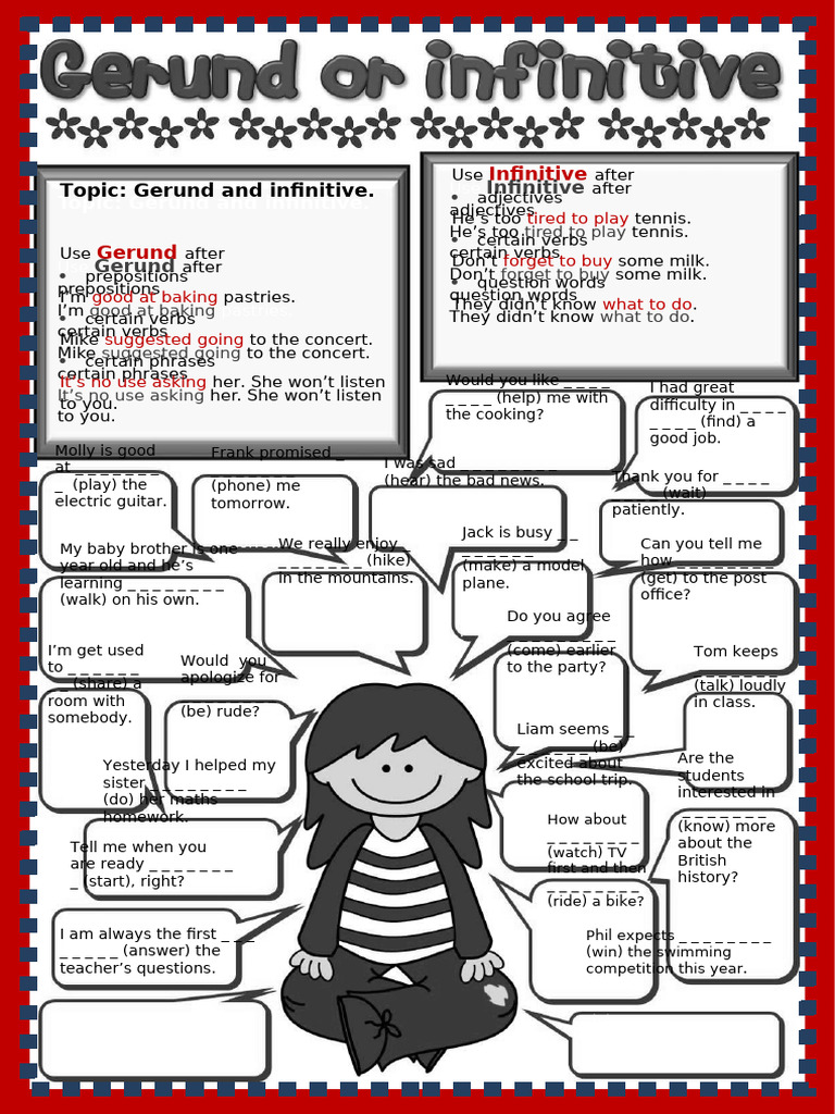 Gerund or Infinitive Fun Activities Games Grammar Drills Grammar Guides ...