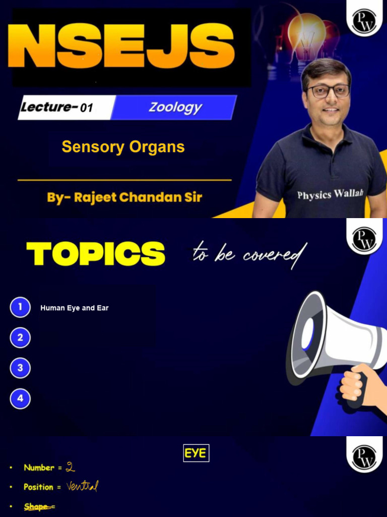 Sensory Organs 01 - Class Notes - NSEJS Batch 2024 | PDF