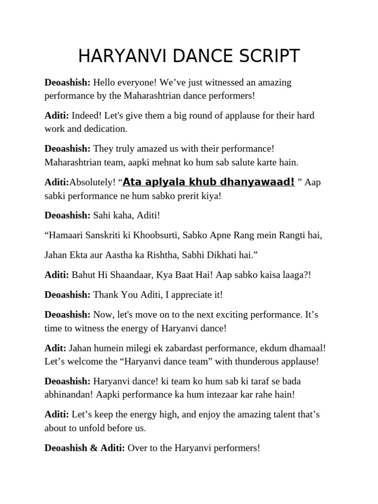 Haryanvi Dance Script | PDF