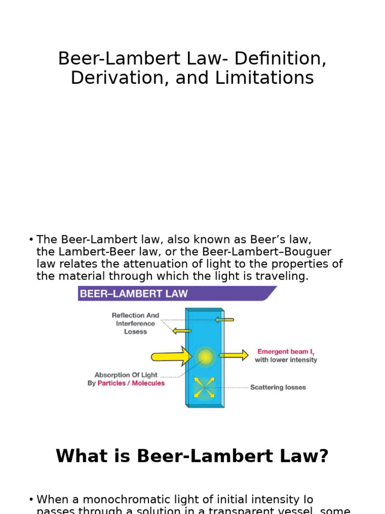 Beer-Lambert Law: Definition & Limitations | PDF | Physics | Molecular ...
