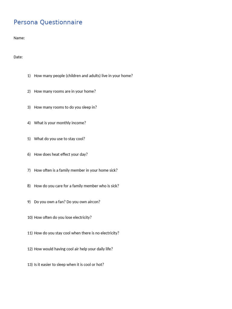 Persona Questionnaire Pro Studio | PDF
