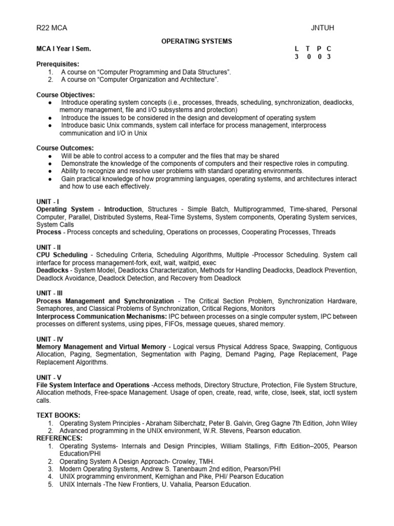 R22 MCA Syllabus_OPERATING SYSTEMS | PDF | Process (Computing ... R22 MCA Syllabus_OPERATING SYSTEMS | PDF | Process (Computing ...