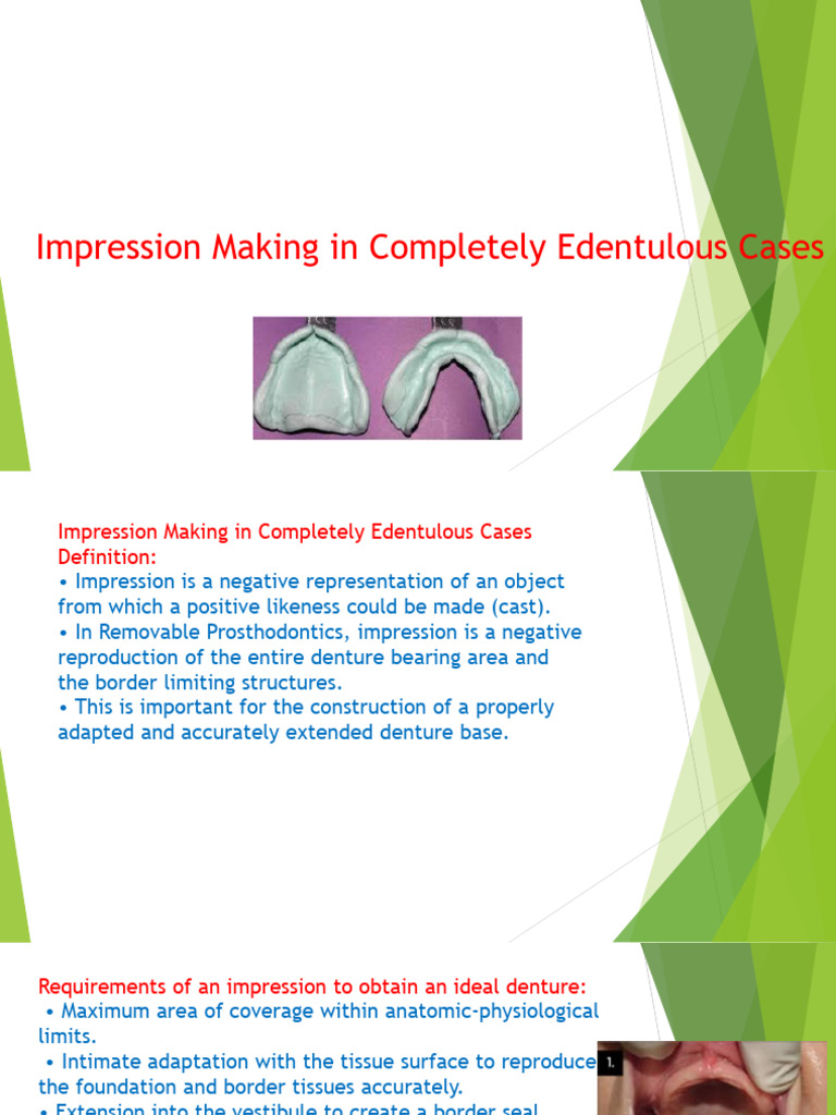 Edentulous Impression Techniques | PDF | Dentures | Tongue