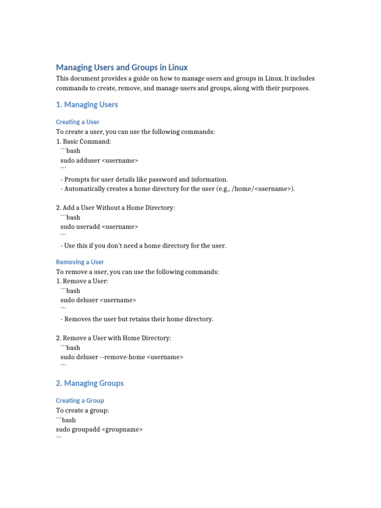 Managing Users and Groups in Linux | PDF