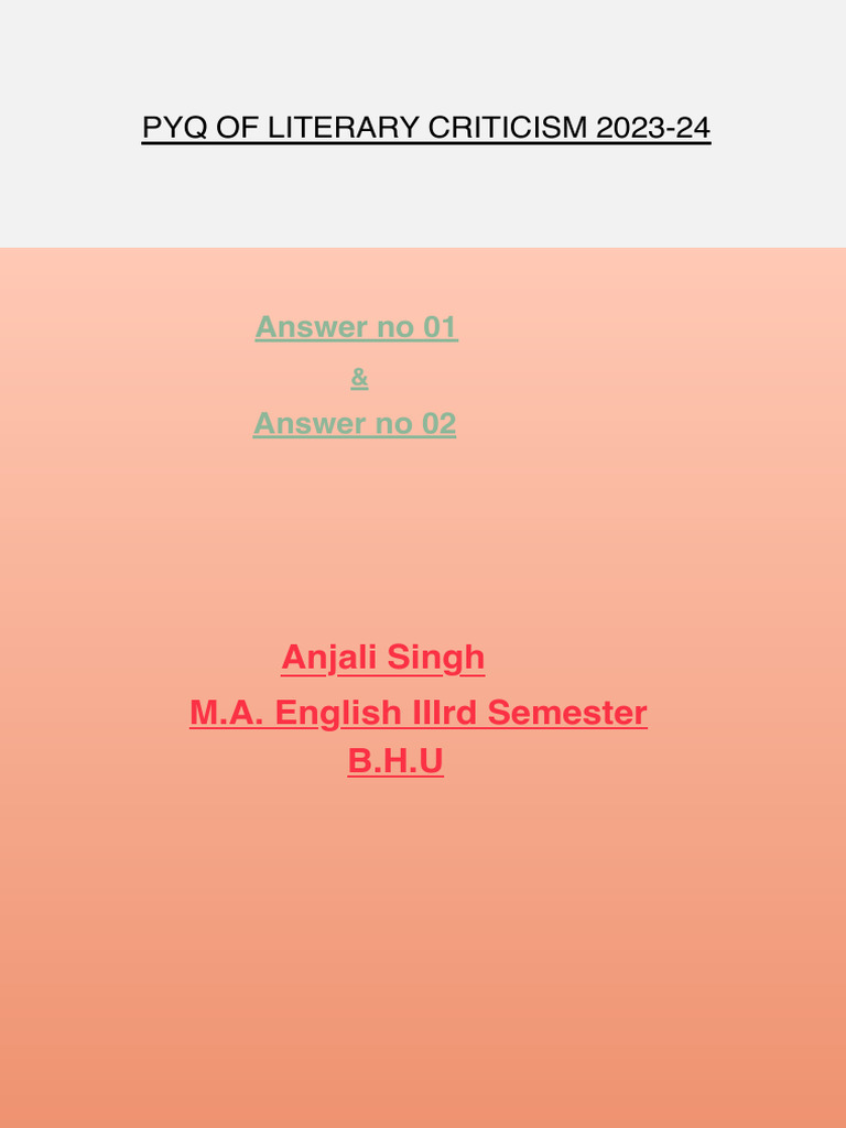 Literary Criticism PYQ 2023-24 | PDF | Id | Tragedy