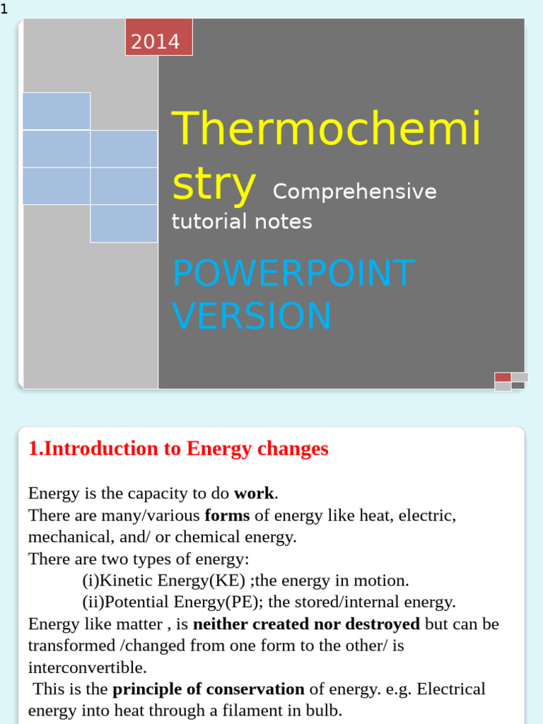 Thermochemistry Tutorial Notes | PDF | Combustion | Evaporation