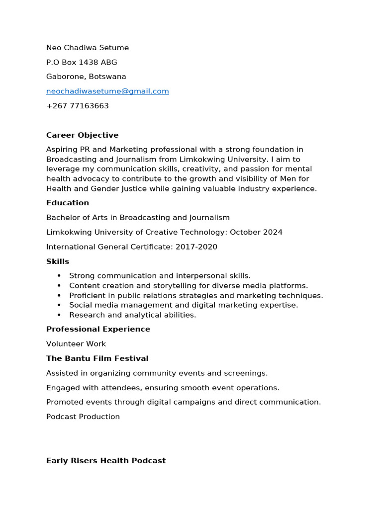 Men For Health and Gender Justice CV | PDF