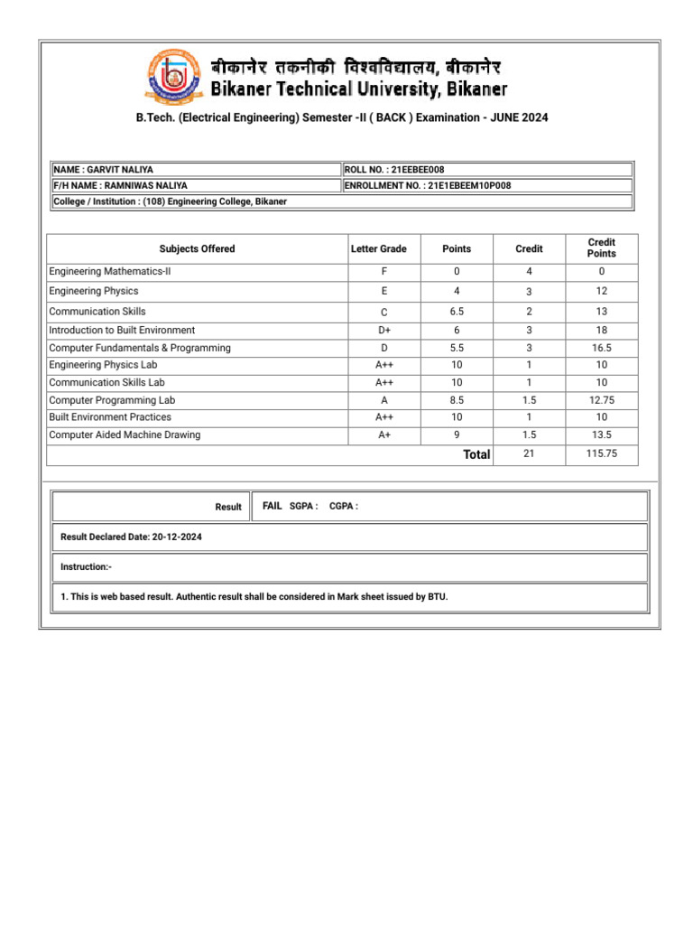 Garvit 2nd Sem Result | PDF Garvit 2nd Sem Result | PDF