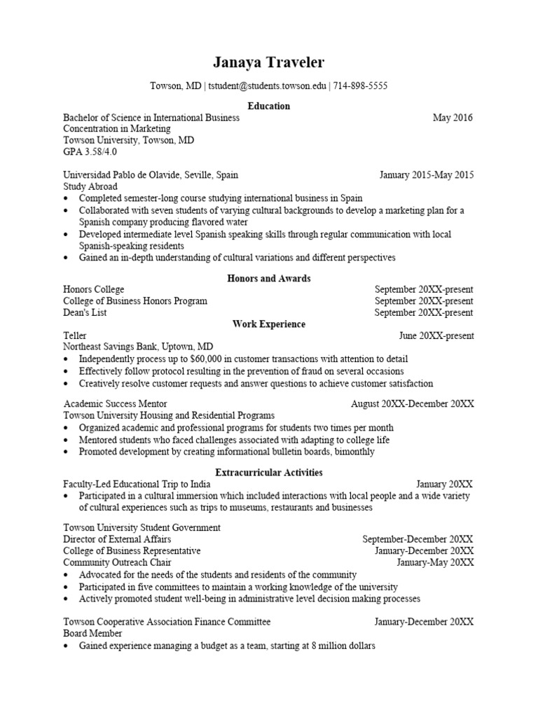 Sample Resume Study Abroad | PDF